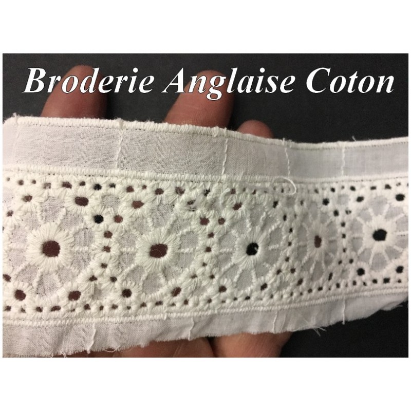 Broderie Anglaise Ivoire En Tissu Coton Au Mètre en 6 Cm Pour Loisi...